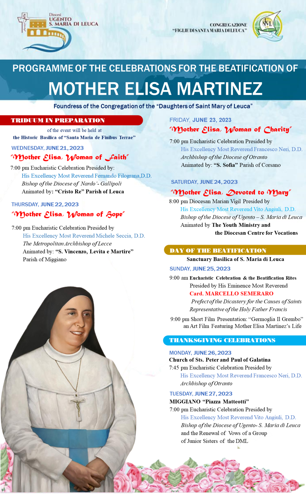 Programme of the Celebrations for the Beatification of Mother Elisa ...